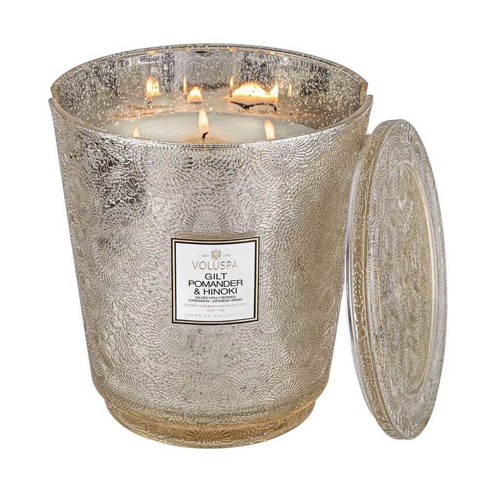Voluspa Gilt Pomander & Hinoki Hearth 250hr Candle | Pepperwhites by ...