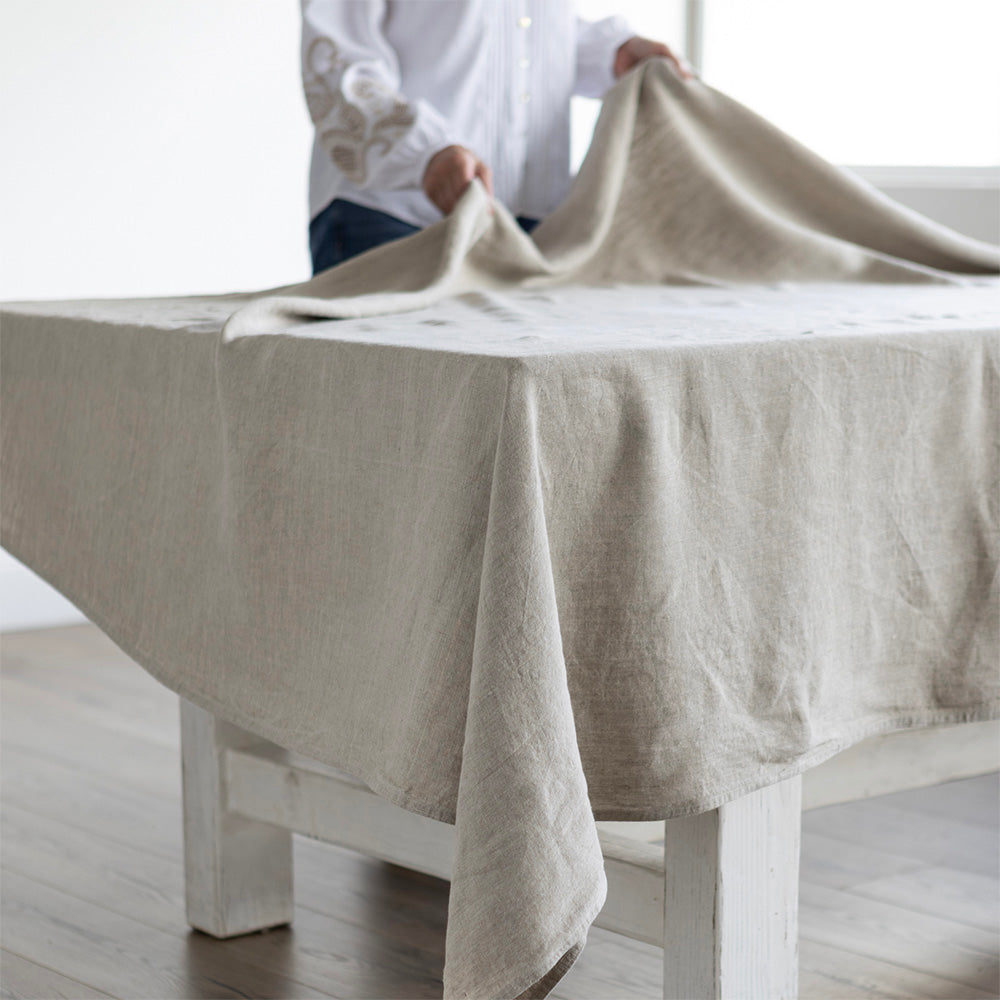 Natural Linen Tablecloth – Pepperwhites by Tara Dennis