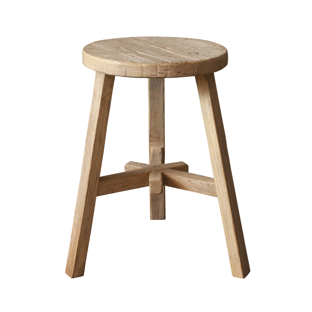 Round rustic wooden stool - Made from recycled materials ...